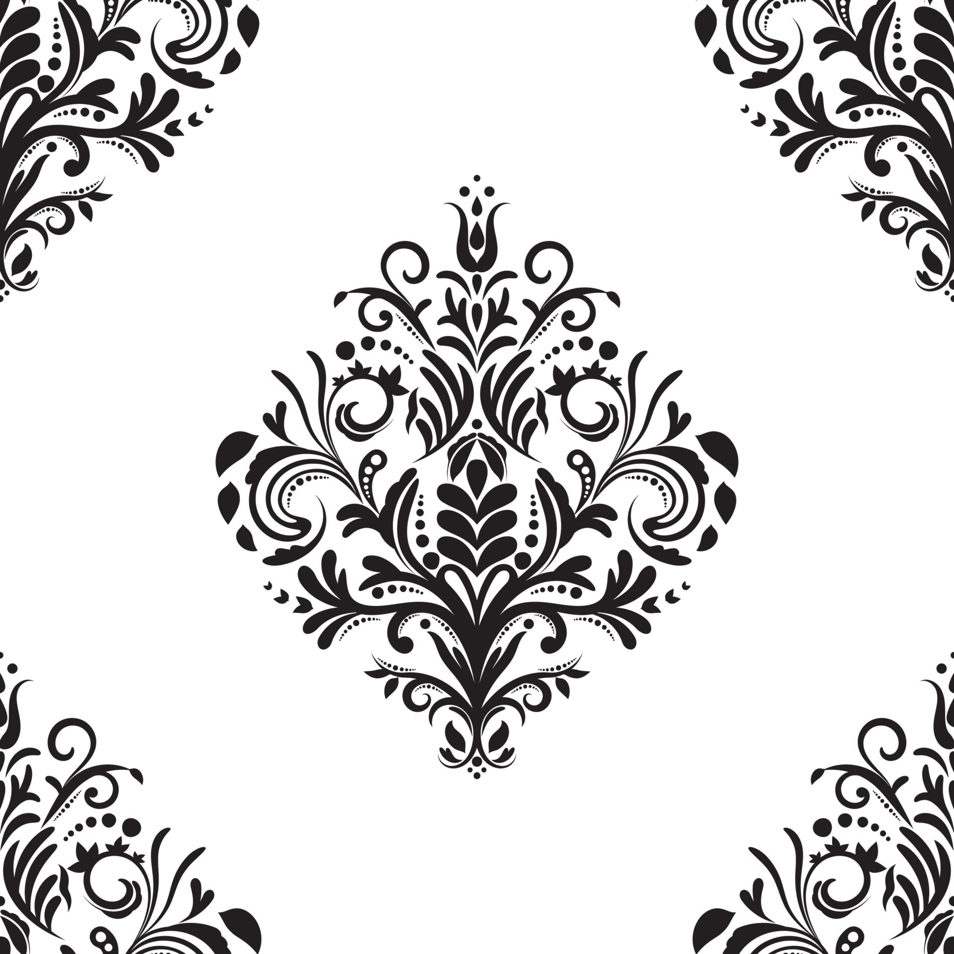 Damask Floral Motif Tile Pattern Luxury Tile Isolated Element Damask Floral Motif Tile Pattern Luxury Tile Isolated Element