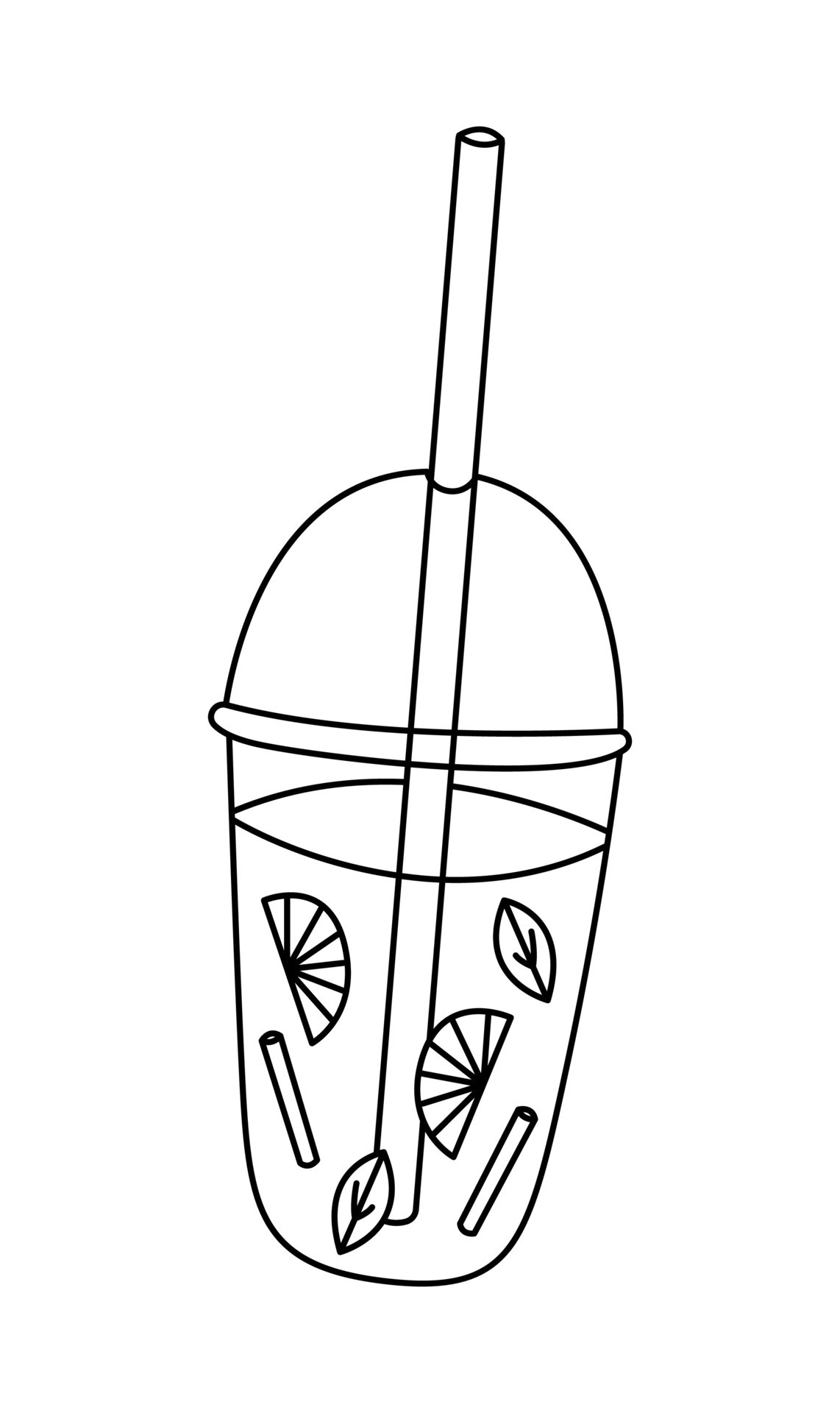 Summer lemonade doodle. Lemonade with lemon slices and mint in glass ...