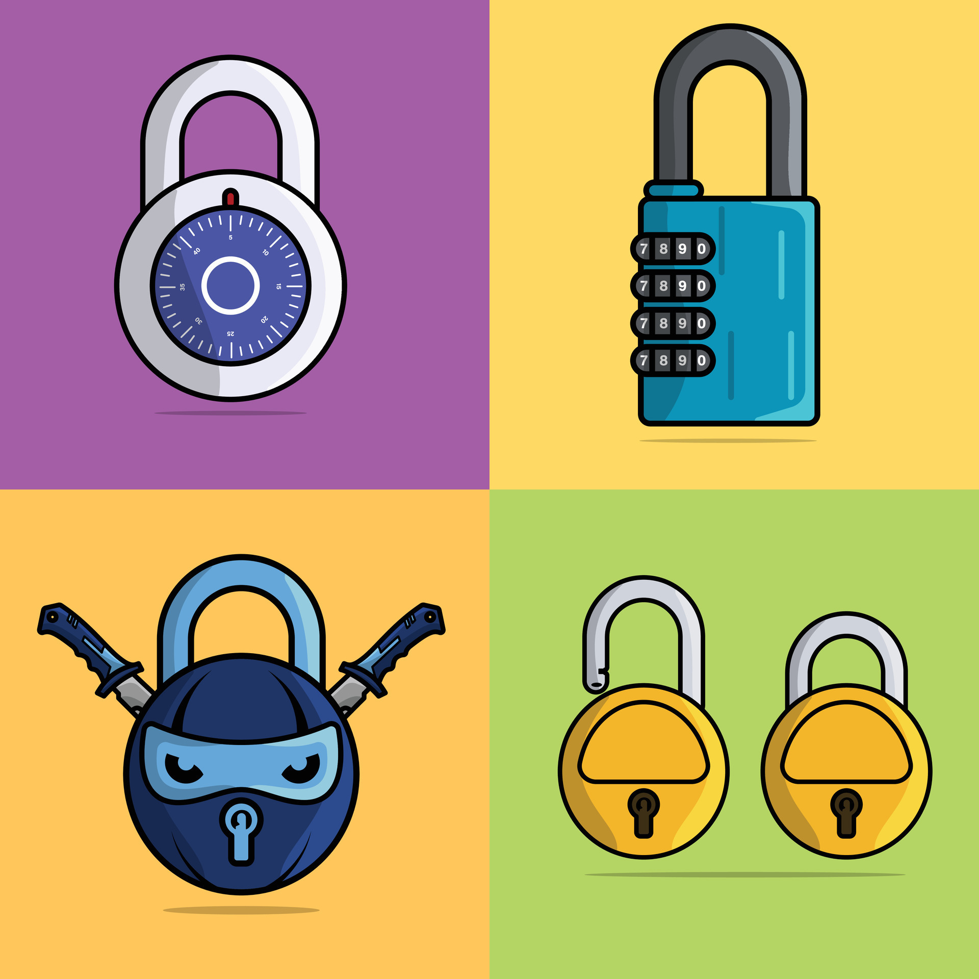 Set Of Padlock For Password Secure Vector Illustration Technology And