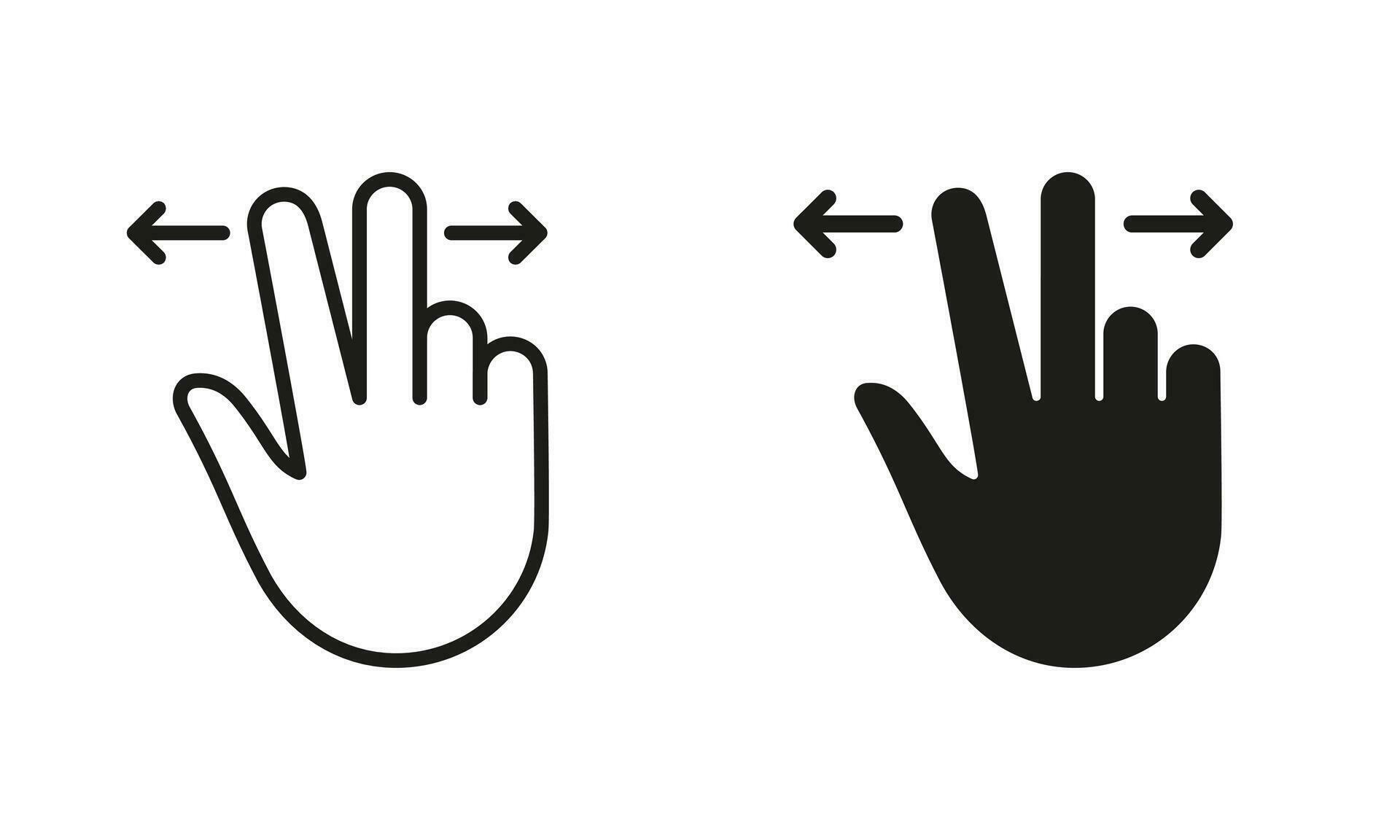 Zoom Gesture, Hand Finger Swipe Right and Left Line and Silhouette Icon Set. Pinch Screen ...