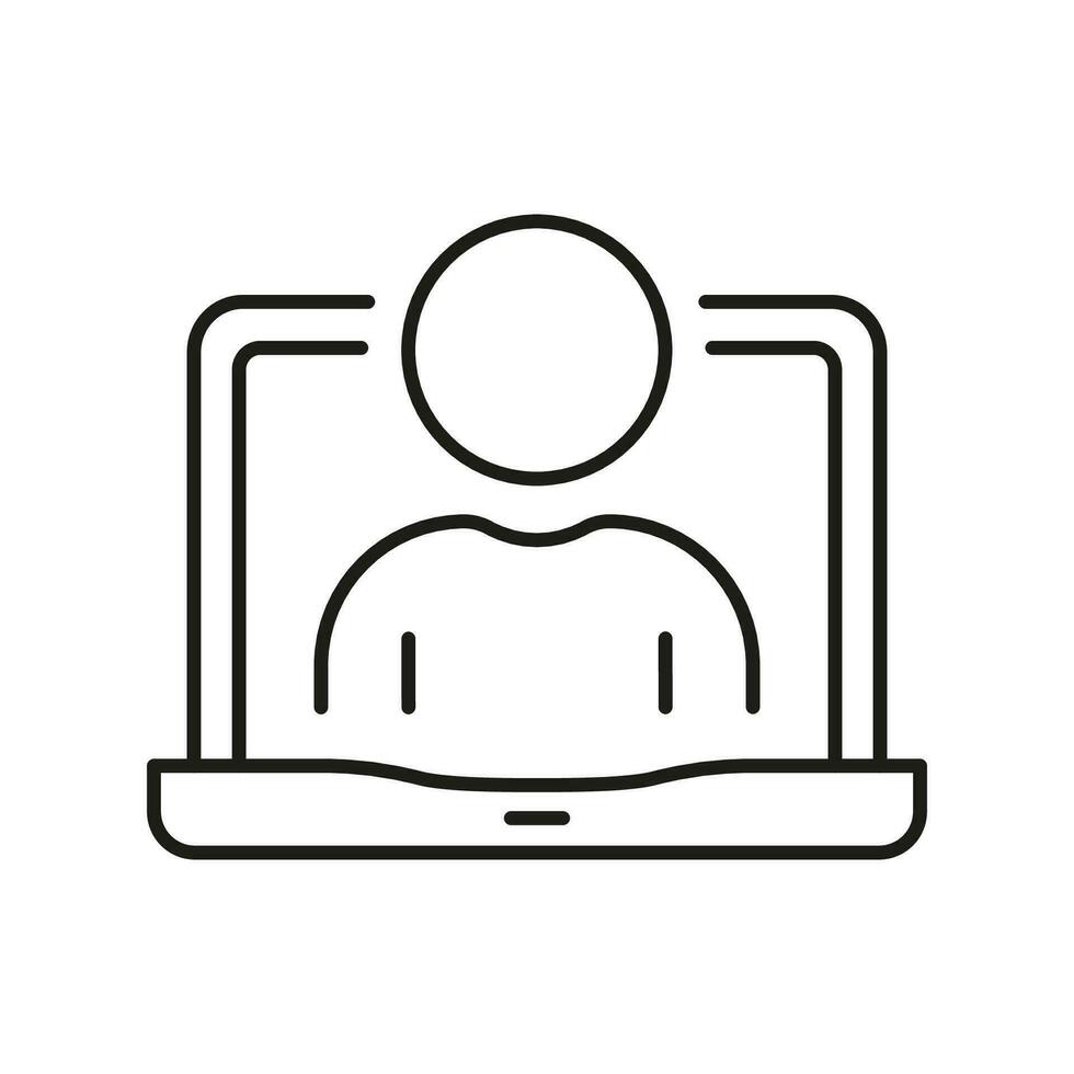 Person in Laptop Line Icon, Online Video Conference. Computer User ...