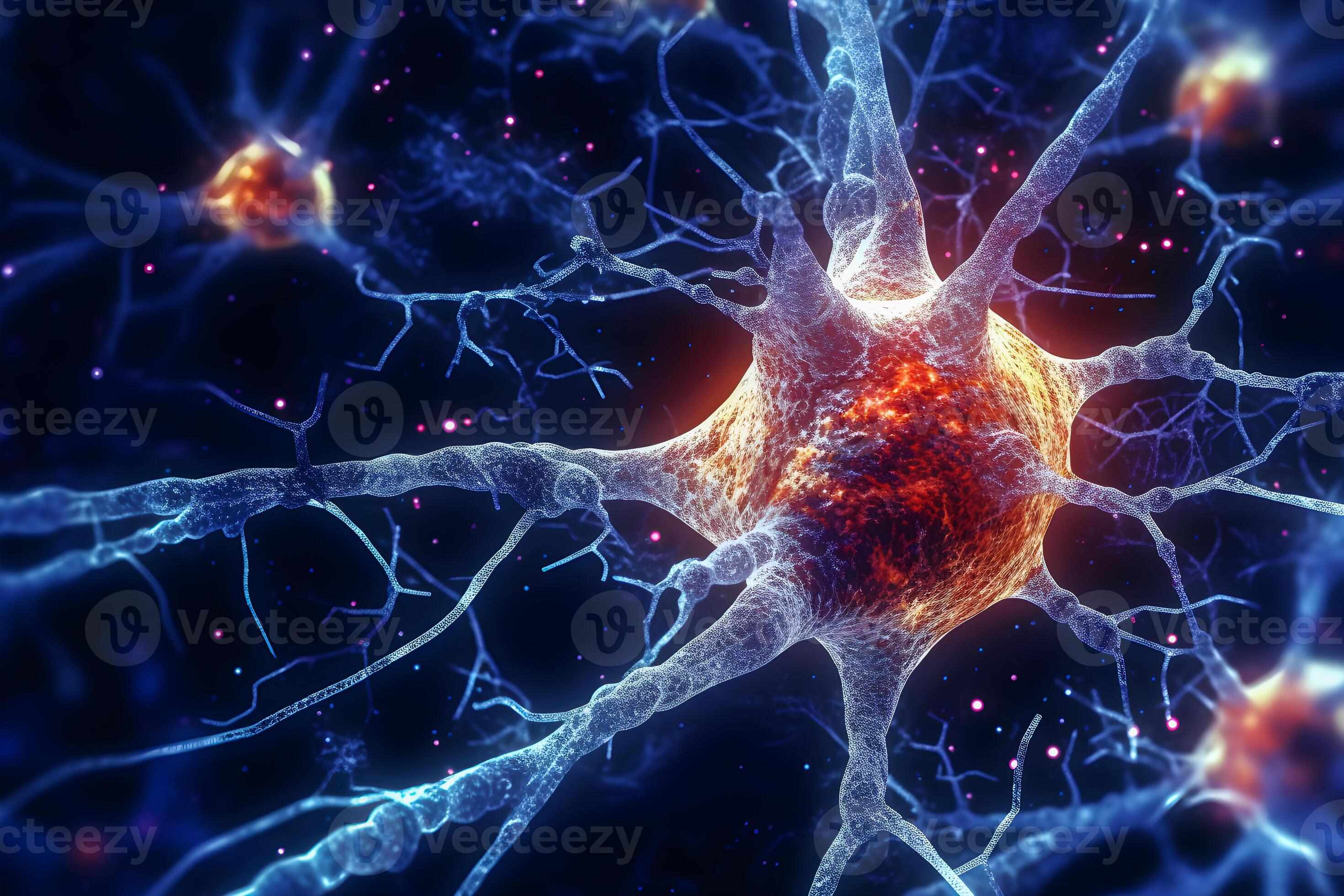 Neural network . Neuron cells of human nervous system . Created by generative AI . 26514410 ...