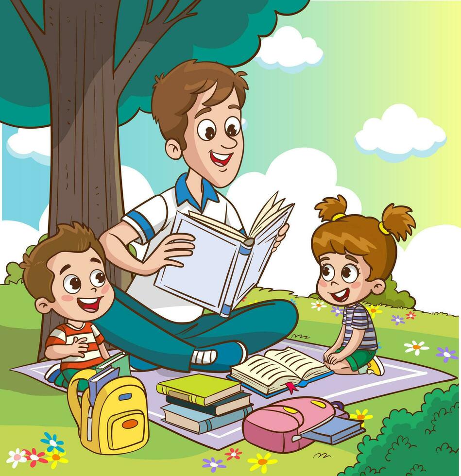 Kids Reading With Parents Clip Art