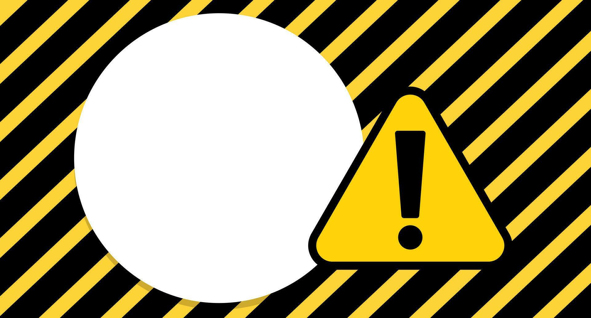 Black and yellow striped background with caution and warning sign ...
