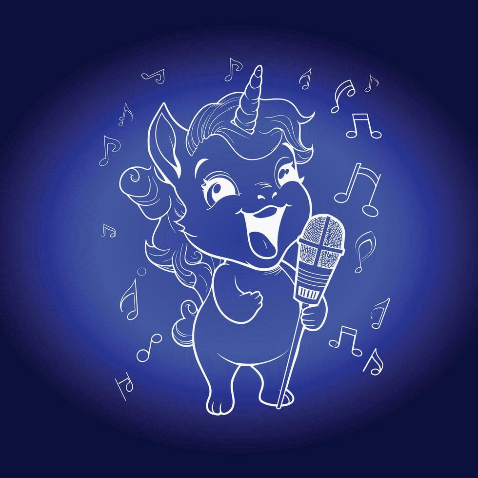 Cute Little Singing Unicorn Girl With Microphone 26534102 Vector Art At Vecteezy