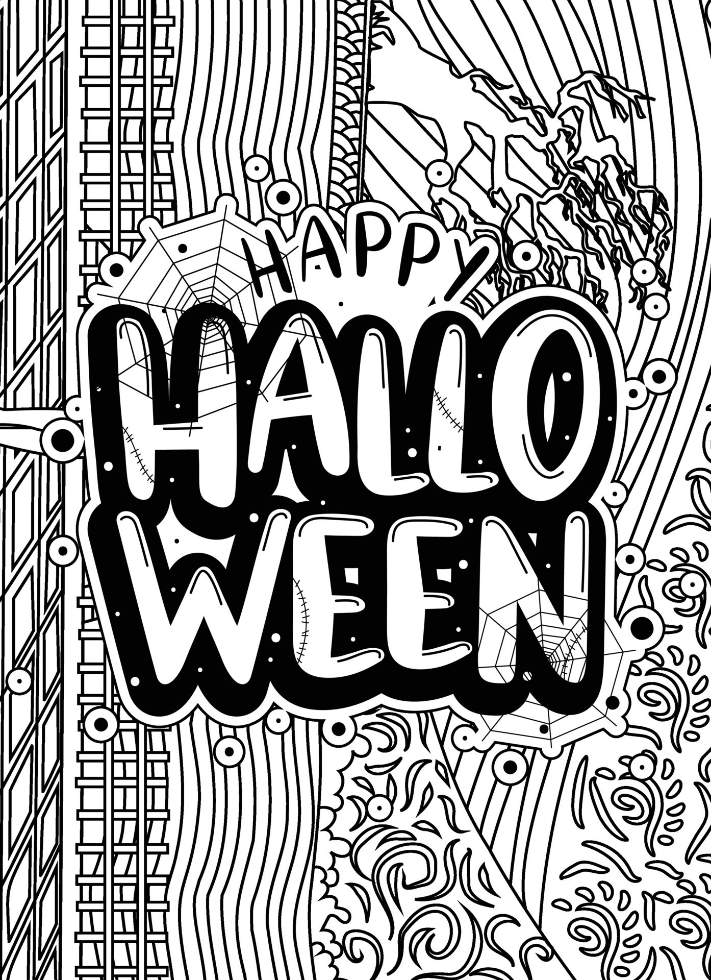 Happy Halloween, Halloween Coloring page, Halloween Quotes typography ...