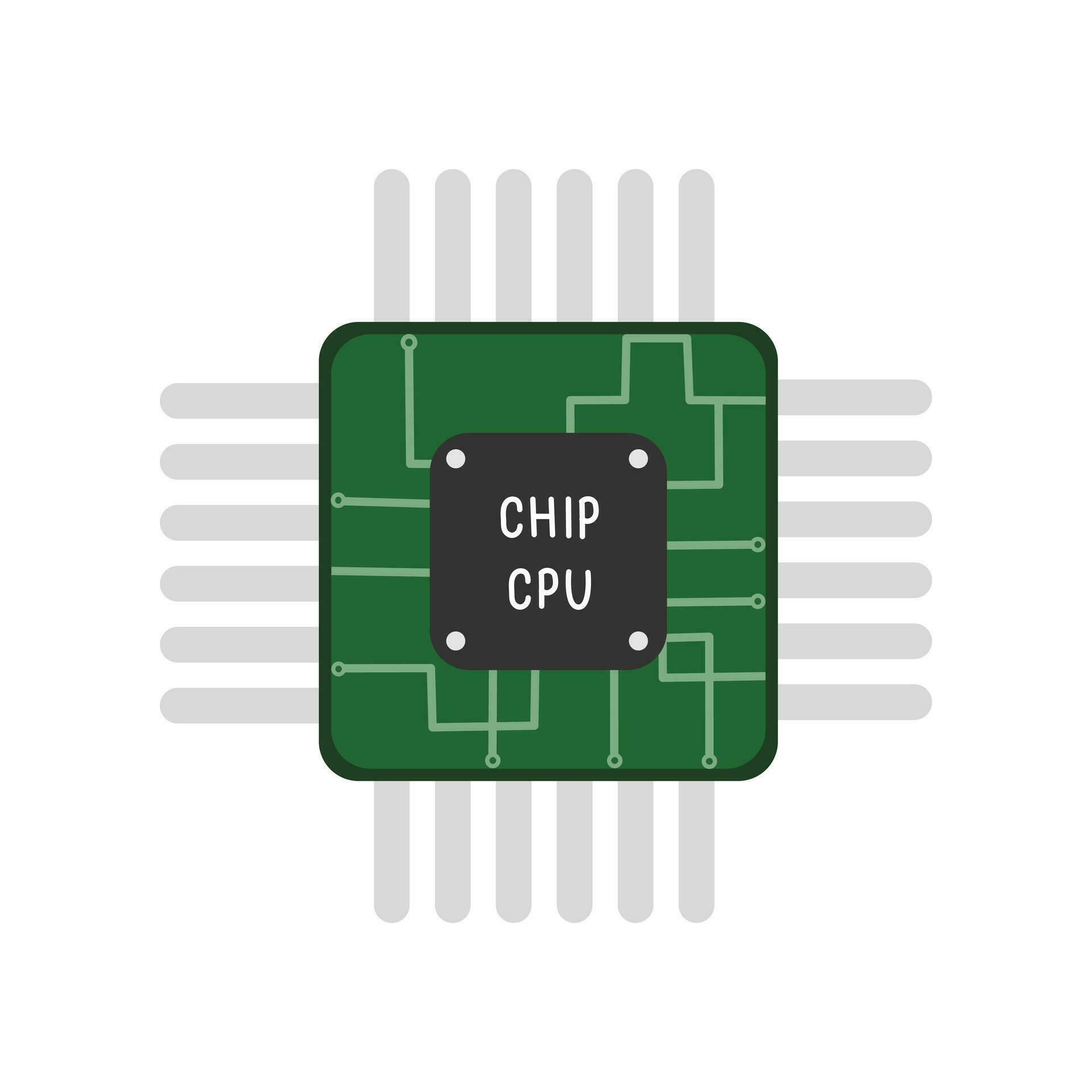 Processor or electronic chip on circuit board. flat vector illustration ...