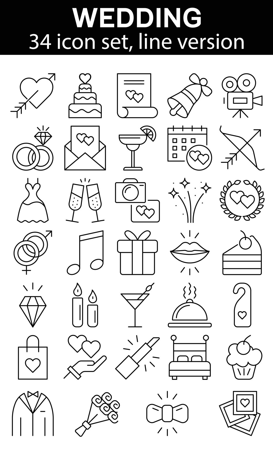 Set Of Outline Wedding Icons Minimalist Thin Linear Web Icons Bundle Vector Illustration