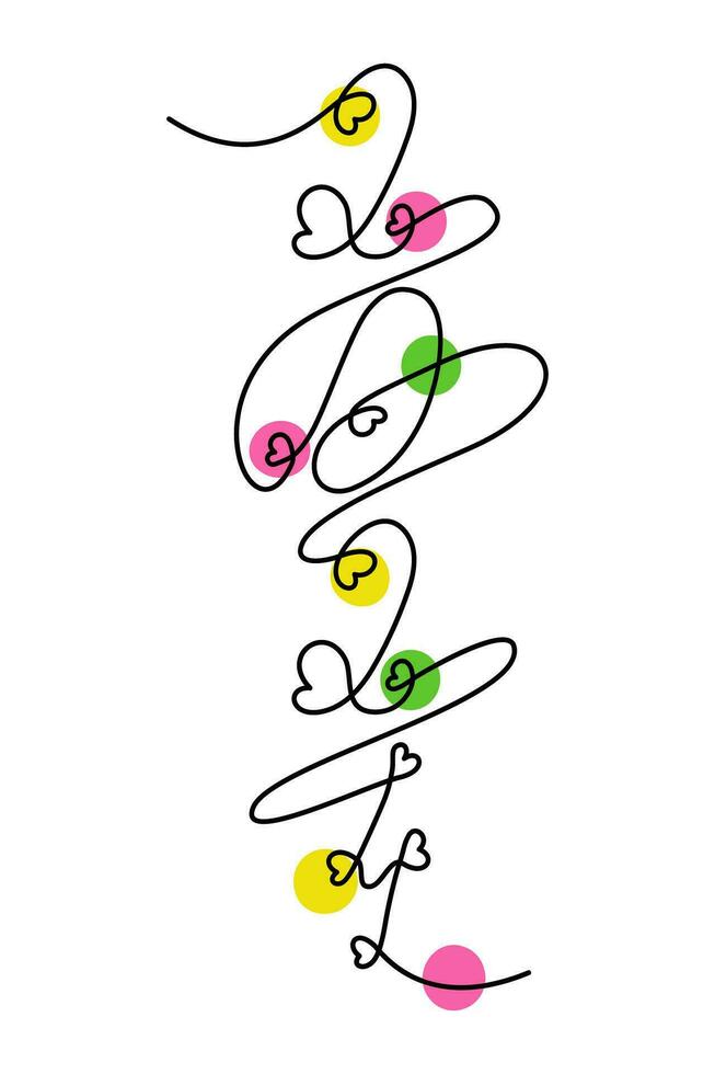 Vertical New Year Lettering 2024 In One Continuous Solid Line With A Garland Of Colored Circles