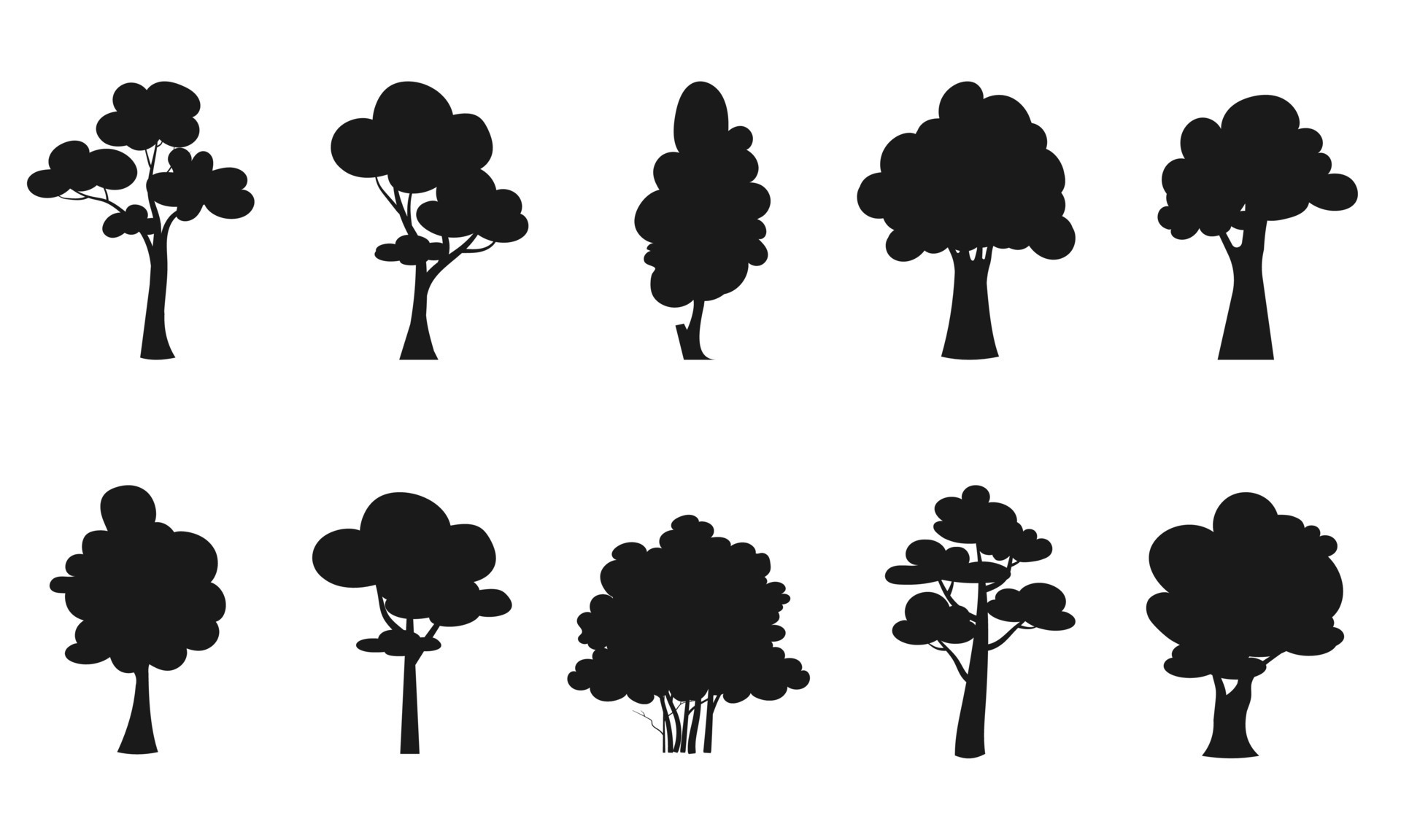collection isolated tree Symbol silhouette style on white background ...
