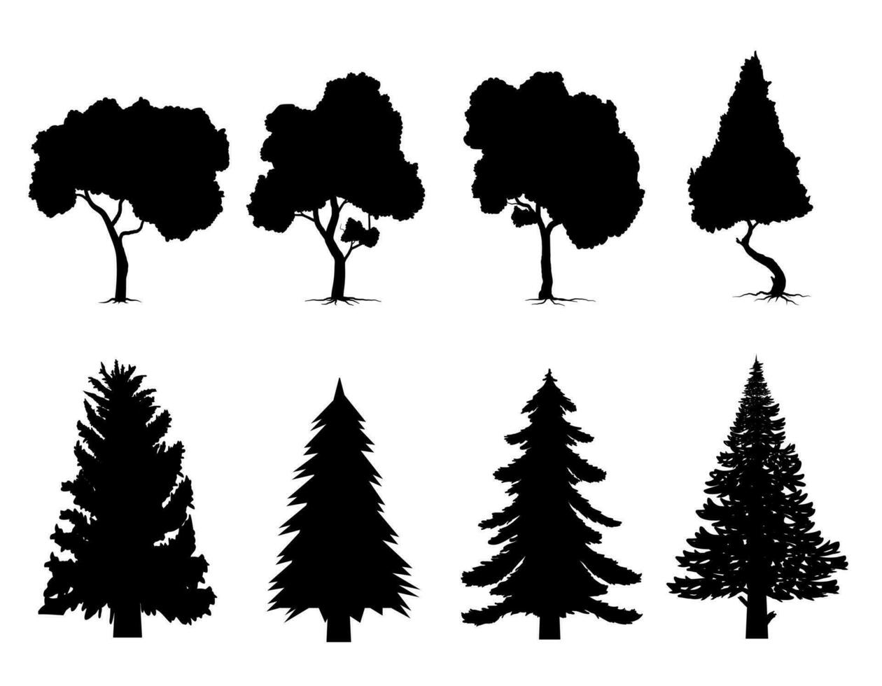 collection isolated tree Symbol silhouette style on white background ...
