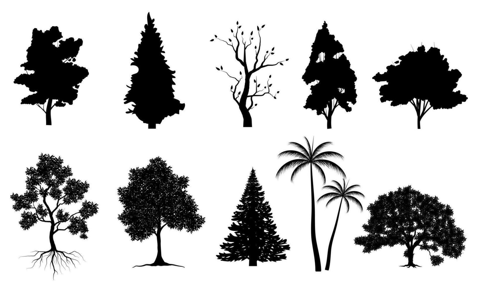 collection isolated tree Symbol silhouette style on white background ...