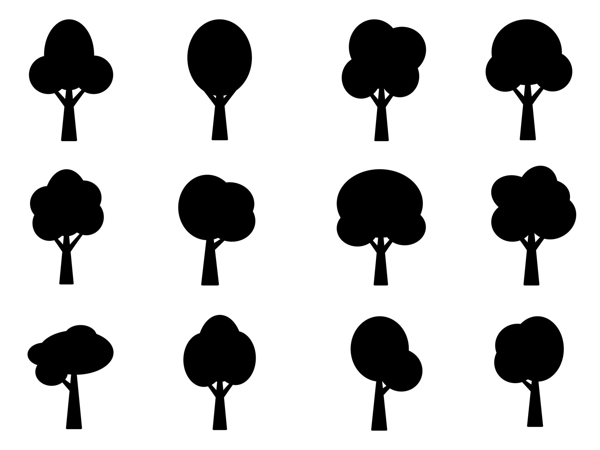 collection isolated tree Symbol silhouette style on white background ...