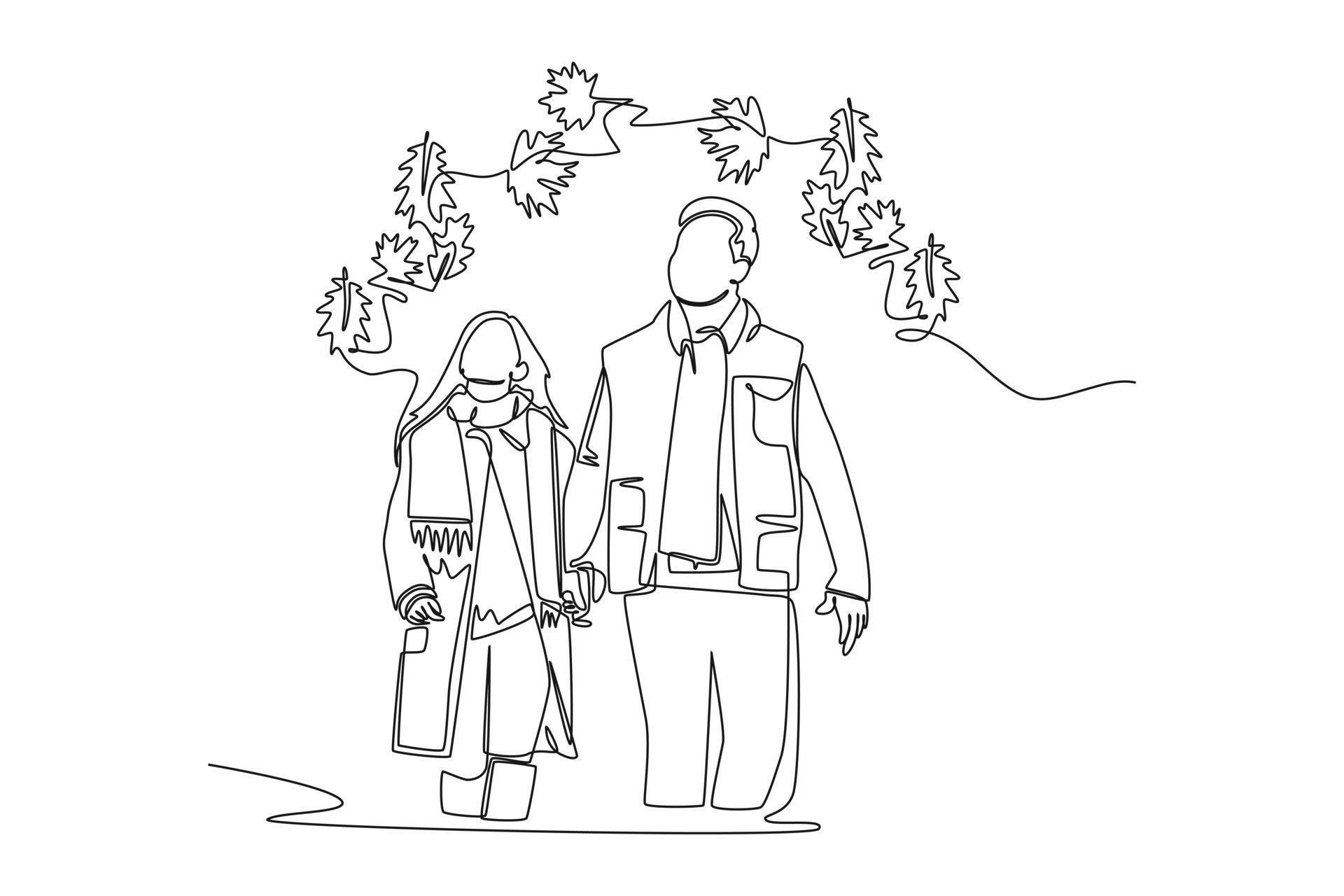 Continuous one line drawing of autumn concept. Doodle vector ...