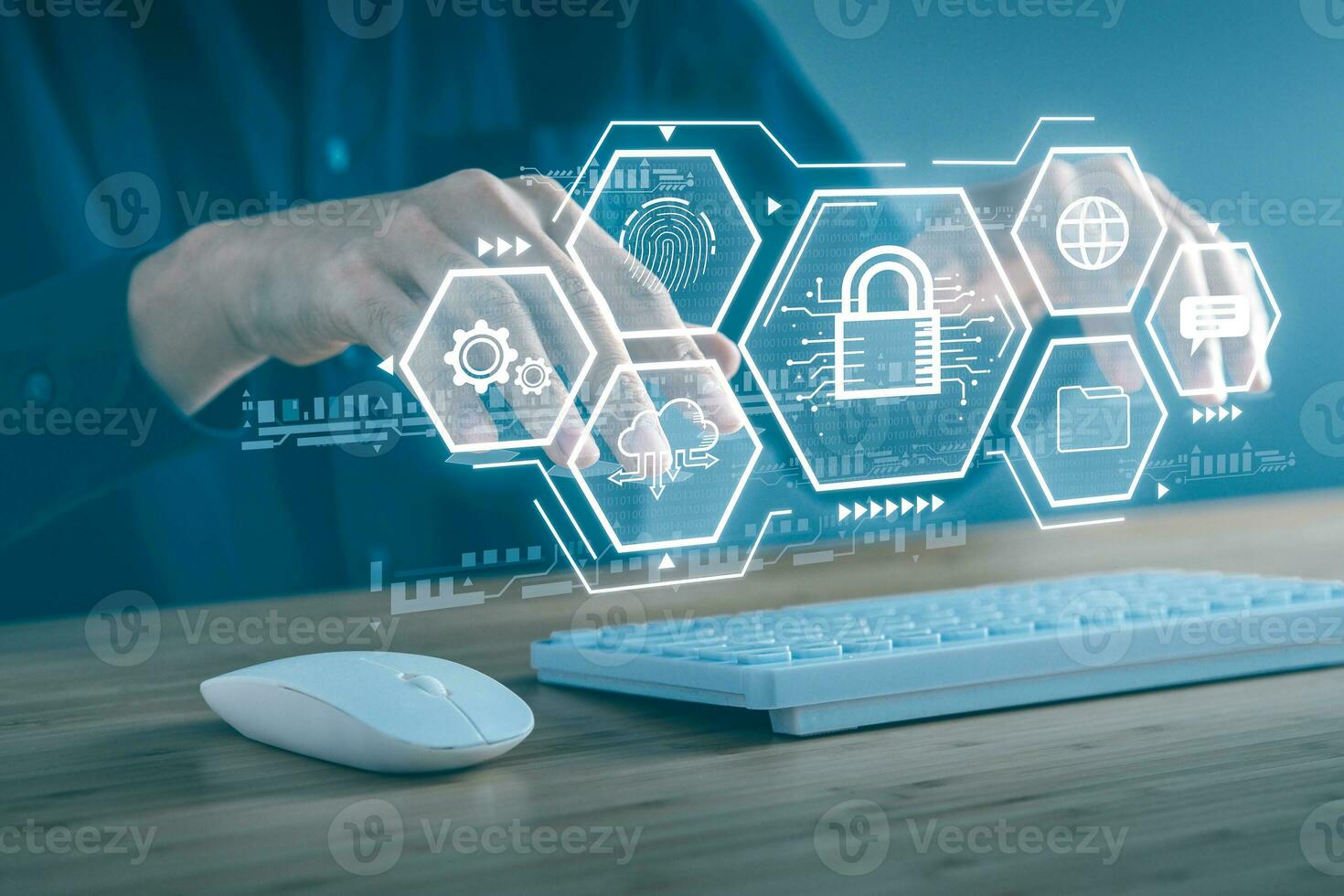 Business Man Using Laptop With Security Icon Screen Data Security
