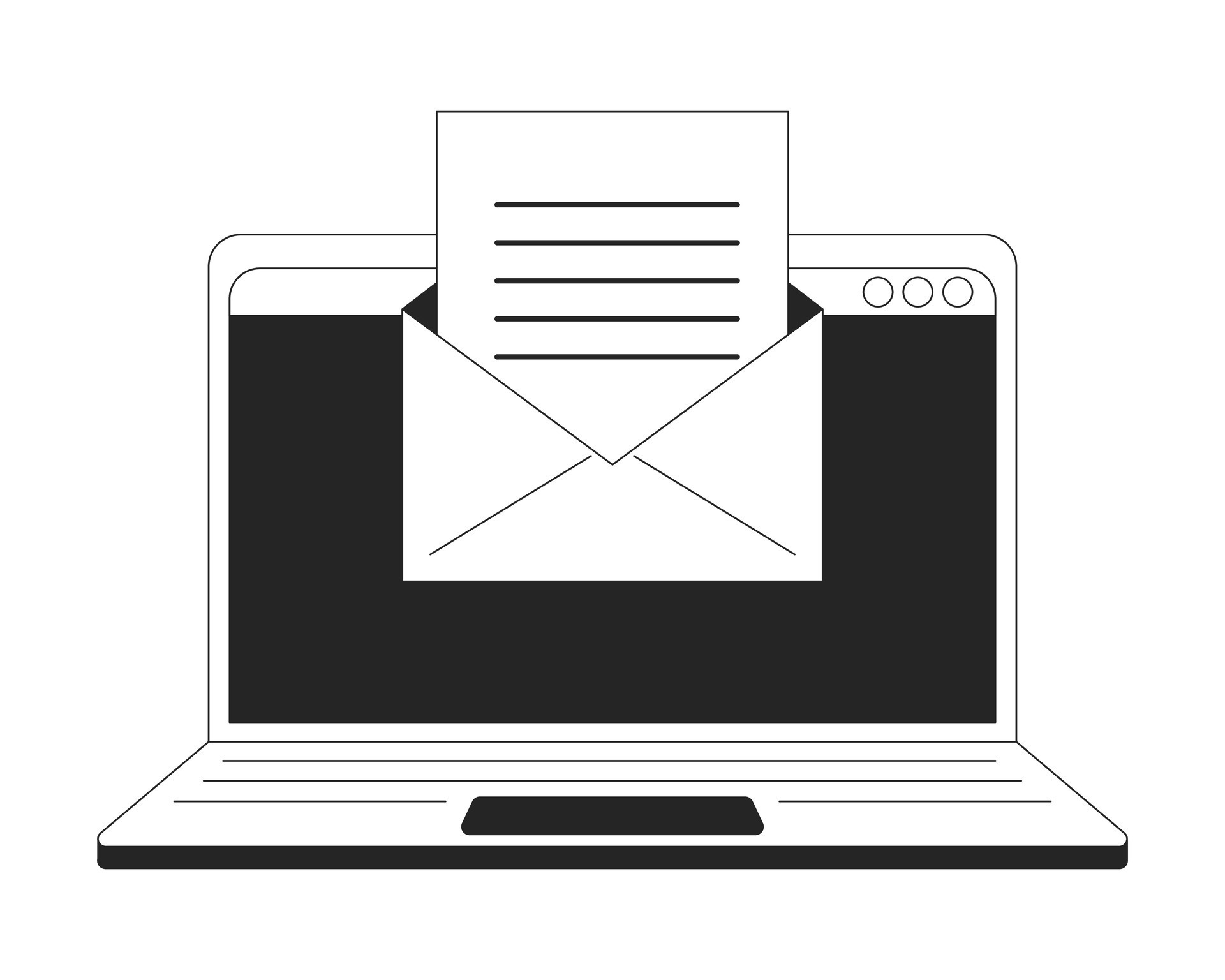correo electrónico en ordenador portátil plano monocromo aislado vector ...
