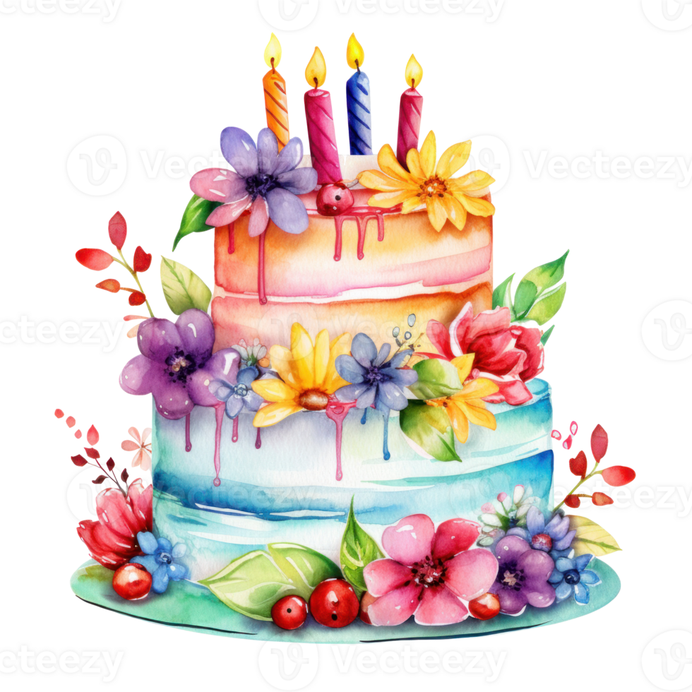 Watercolor vibrant birthday cake isolated 26540486 PNG
