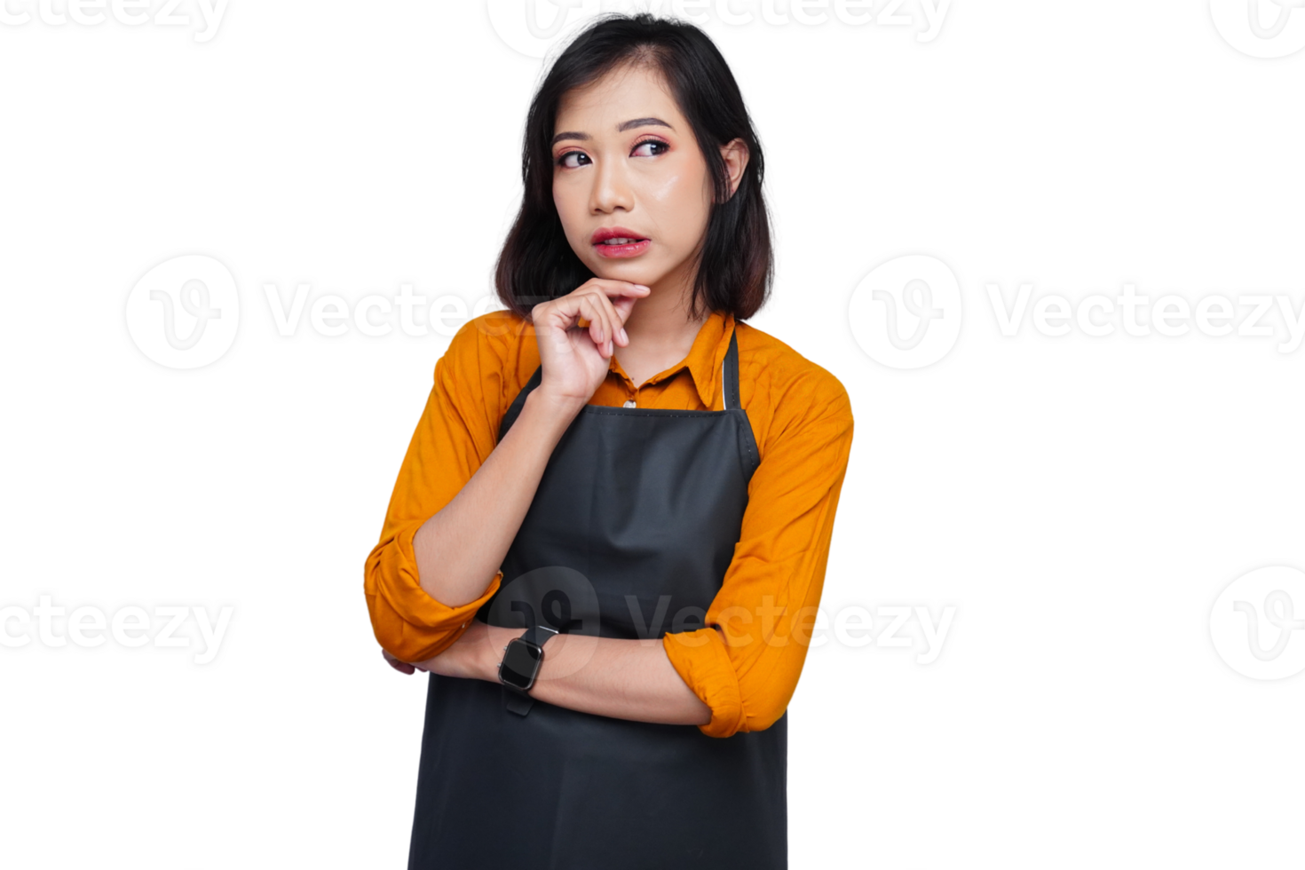 Asian woman emotional confused looking to sideways 26543592 PNG