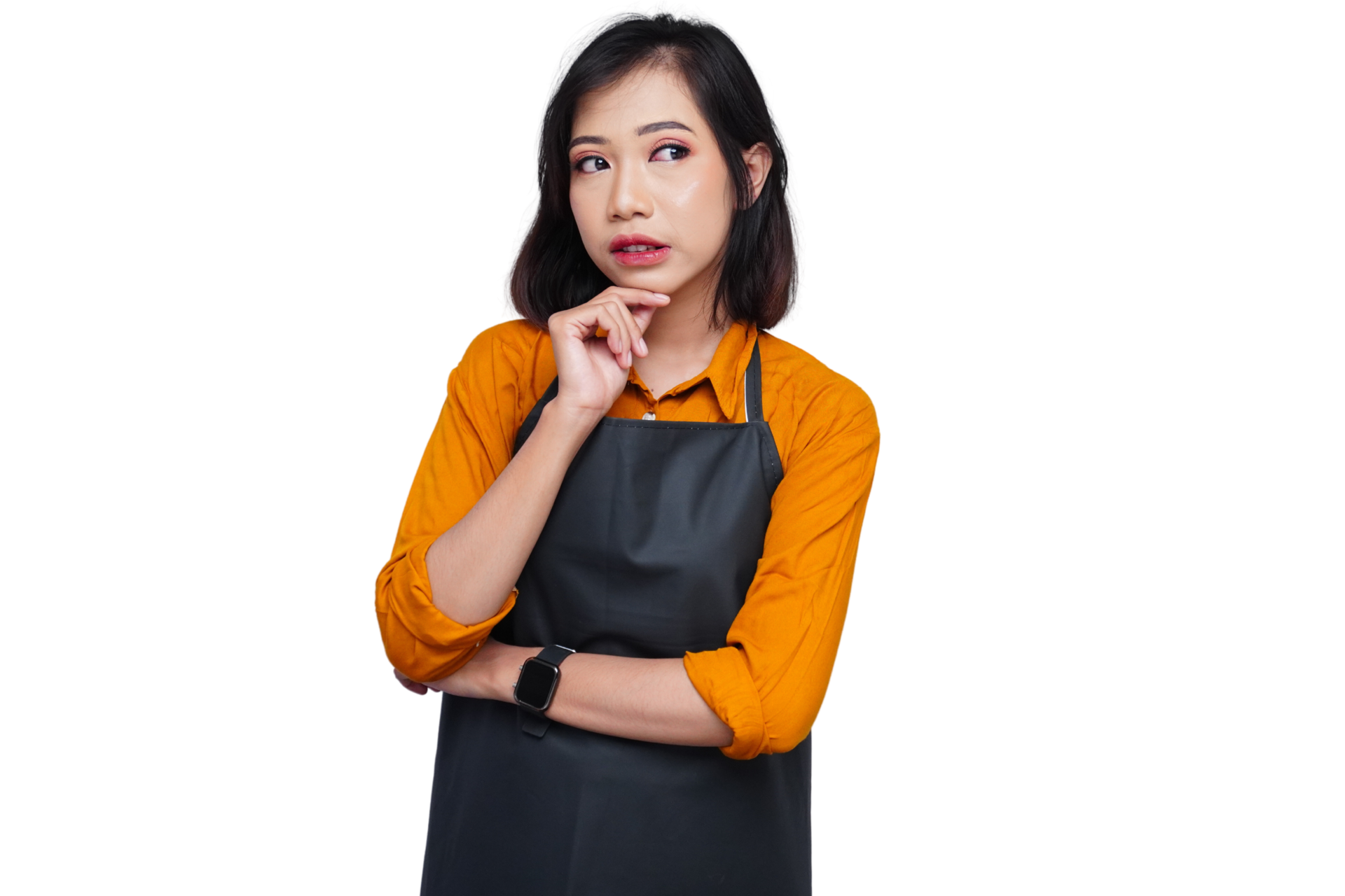 Asian woman emotional confused looking to sideways 26543592 PNG