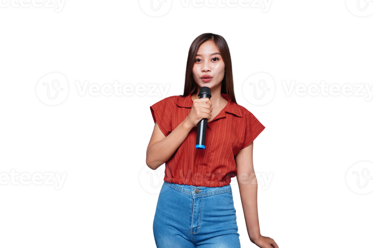 Beautiful Asian Woman Singing and Holding Microphone 26543609 PNG