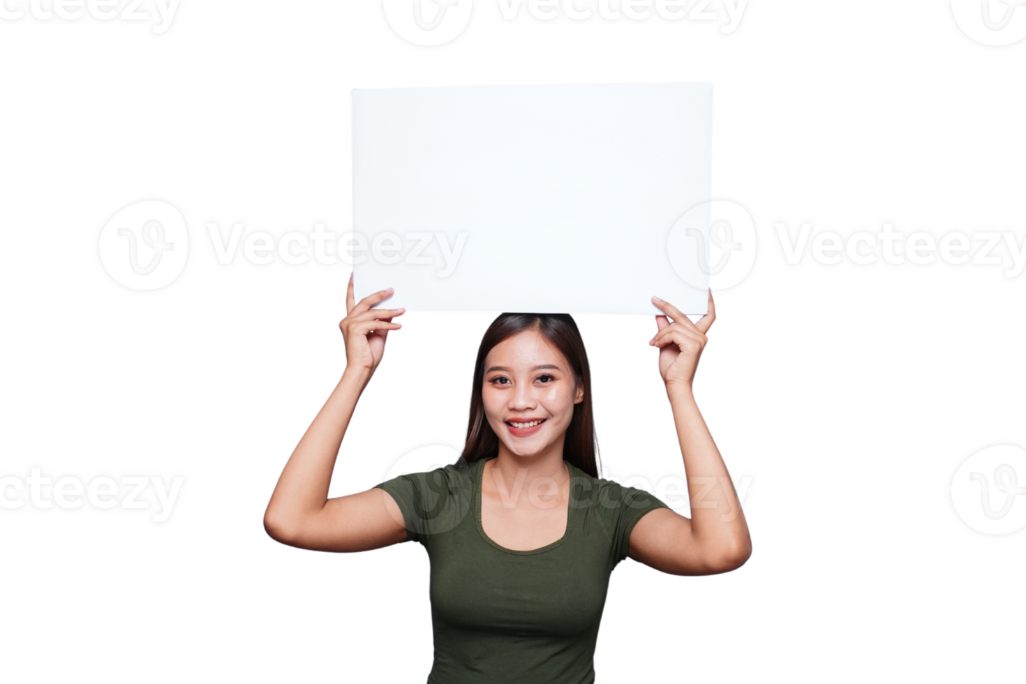 Beautiful Asian Woman Holding An Empty Board And Smiling 26543651 Png