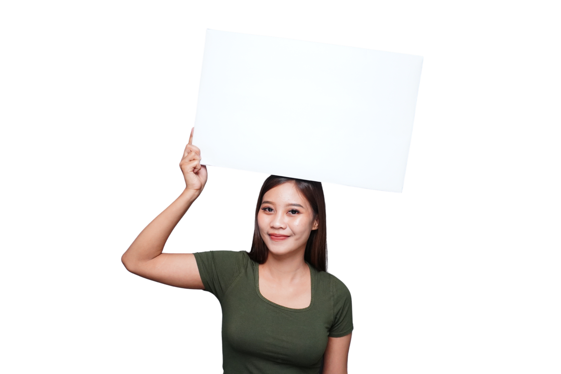Beautiful Asian Woman Holding An Empty Board And Smiling 26543654 Png