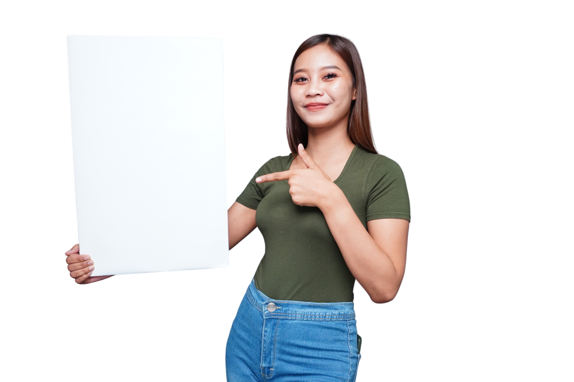 Beautiful Asian Woman Holding An Empty Board And Pointing 26543670 Png