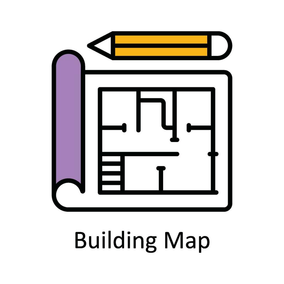 Building Map Vector Fill Outline Icon Design Illustration Map And