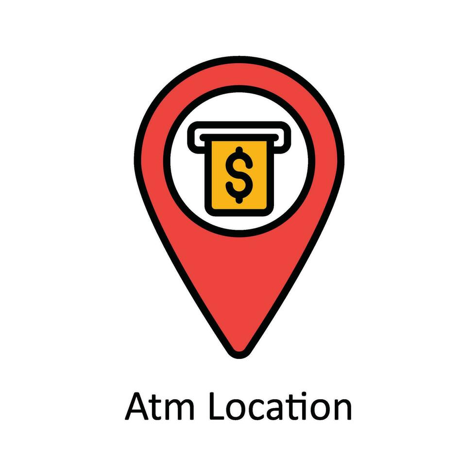 Atm Location Vector Fill outline Icon Design illustration. Map and Navigation Symbol on White ...