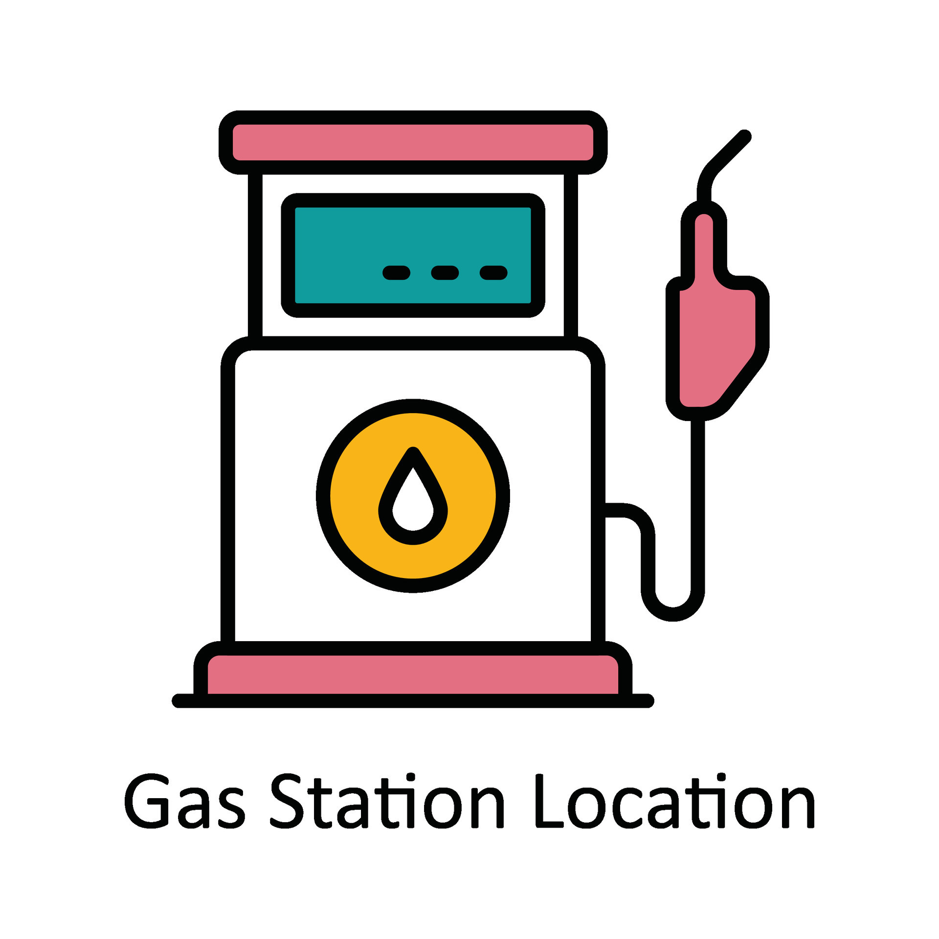 Gas Station Location Vector Fill outline Icon Design illustration. Map ...