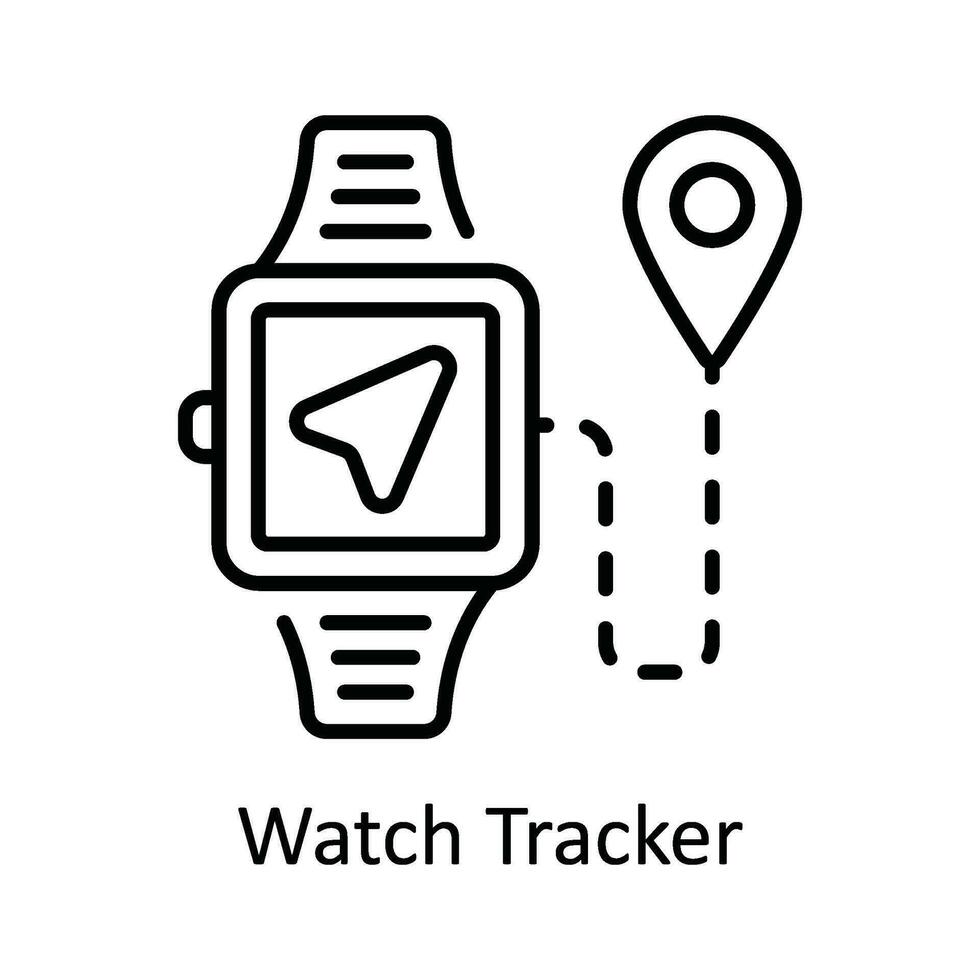 Watch Tracker Vector outline Icon Design illustration. Map and ...