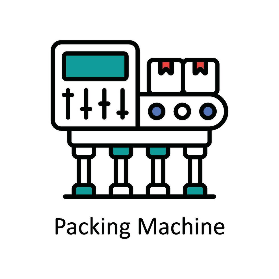 Packing Machine Vector Fill outline Icon Design illustration. Smart Industries Symbol on White ...