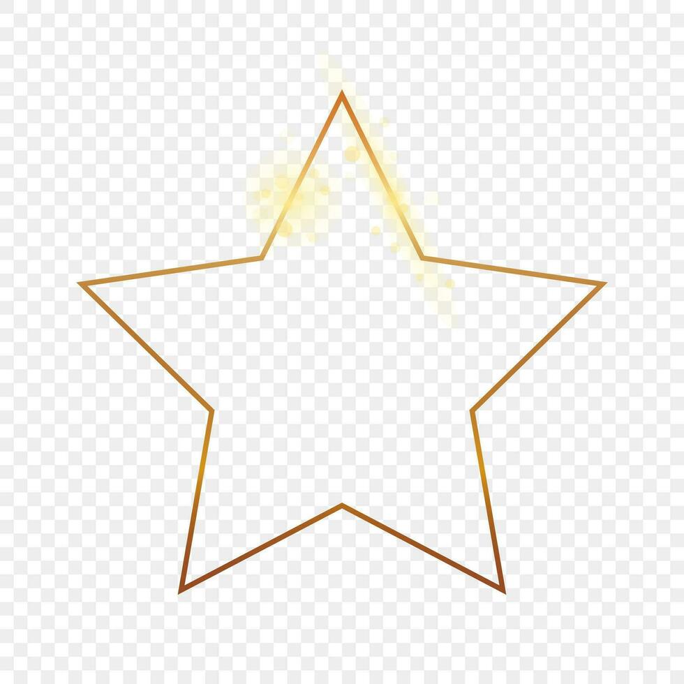 Gold glowing star shape frame isolated on background. Shiny frame with glowing effects. Vector ...