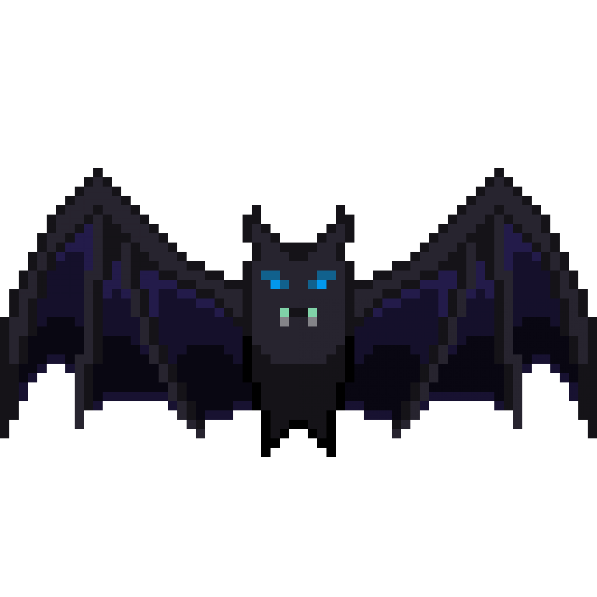 An 8-bit retro-styled pixel-art illustration of a dark purple and black bat. 26547555 PNG