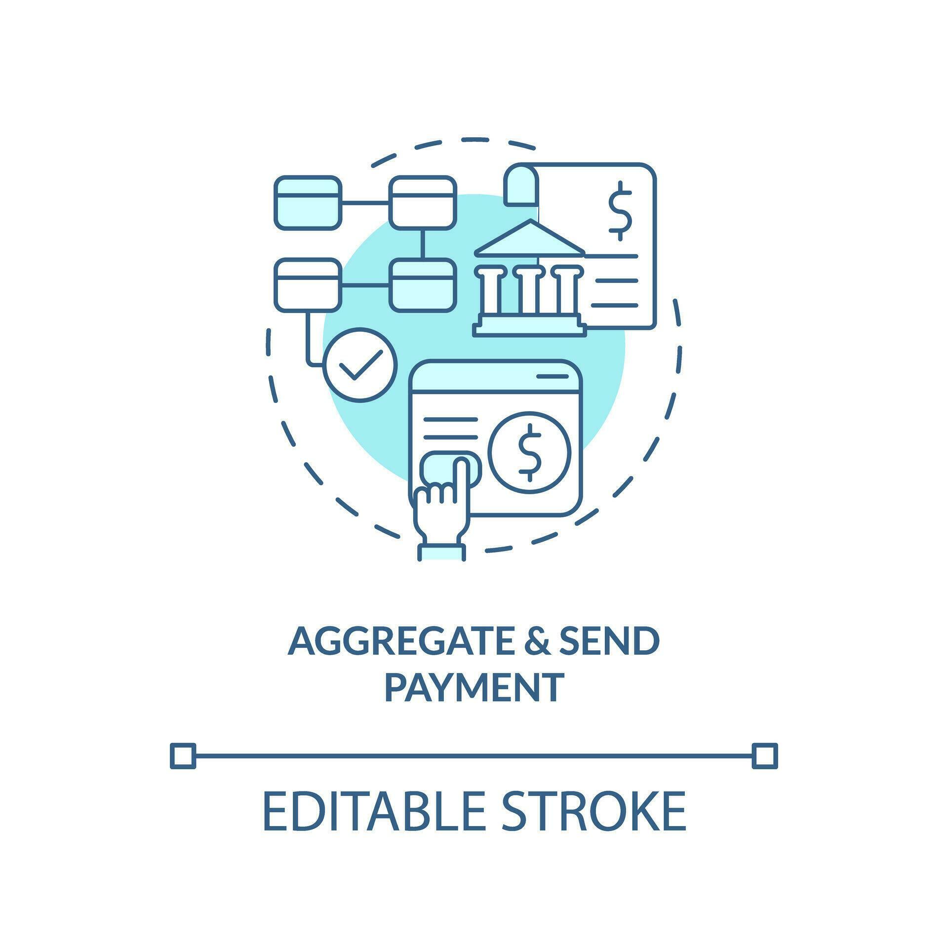 Aggregate and send payment turquoise concept icon. Transaction ...