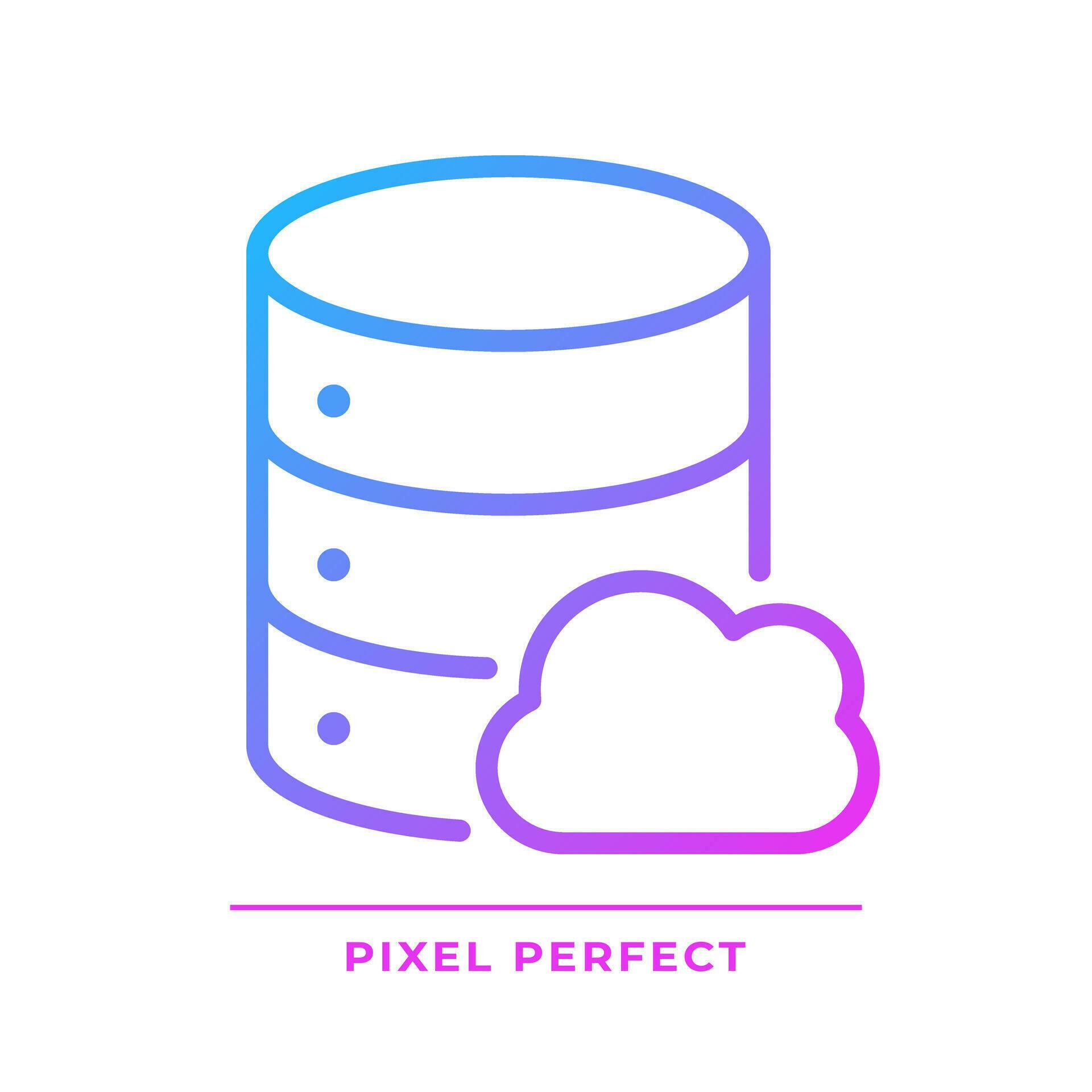 Cloud database pixel perfect gradient linear vector icon. Computing technology of dataset ...