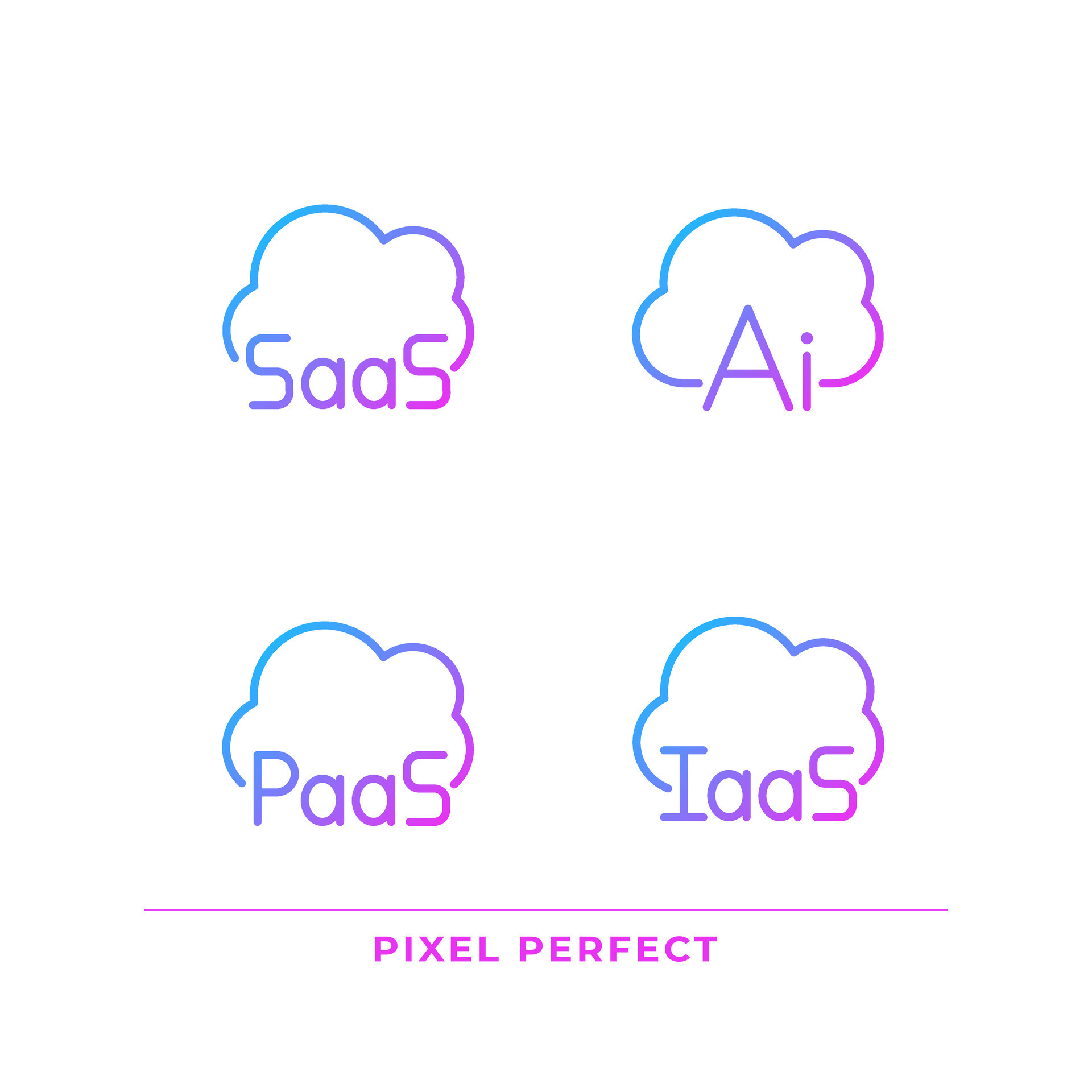 Structure Of Cloud Computing Pixel Perfect Gradient Linear Vector Icons Set Virtual Services