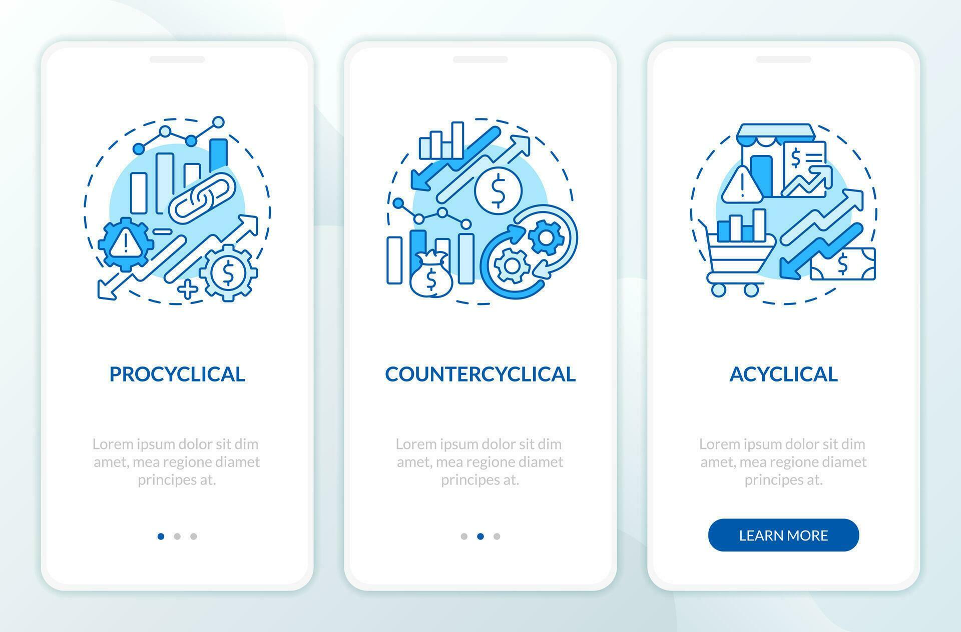 Attributes of economic indicators blue onboarding mobile app screen ... Attributes of economic indicators blue onboarding mobile app screen ...