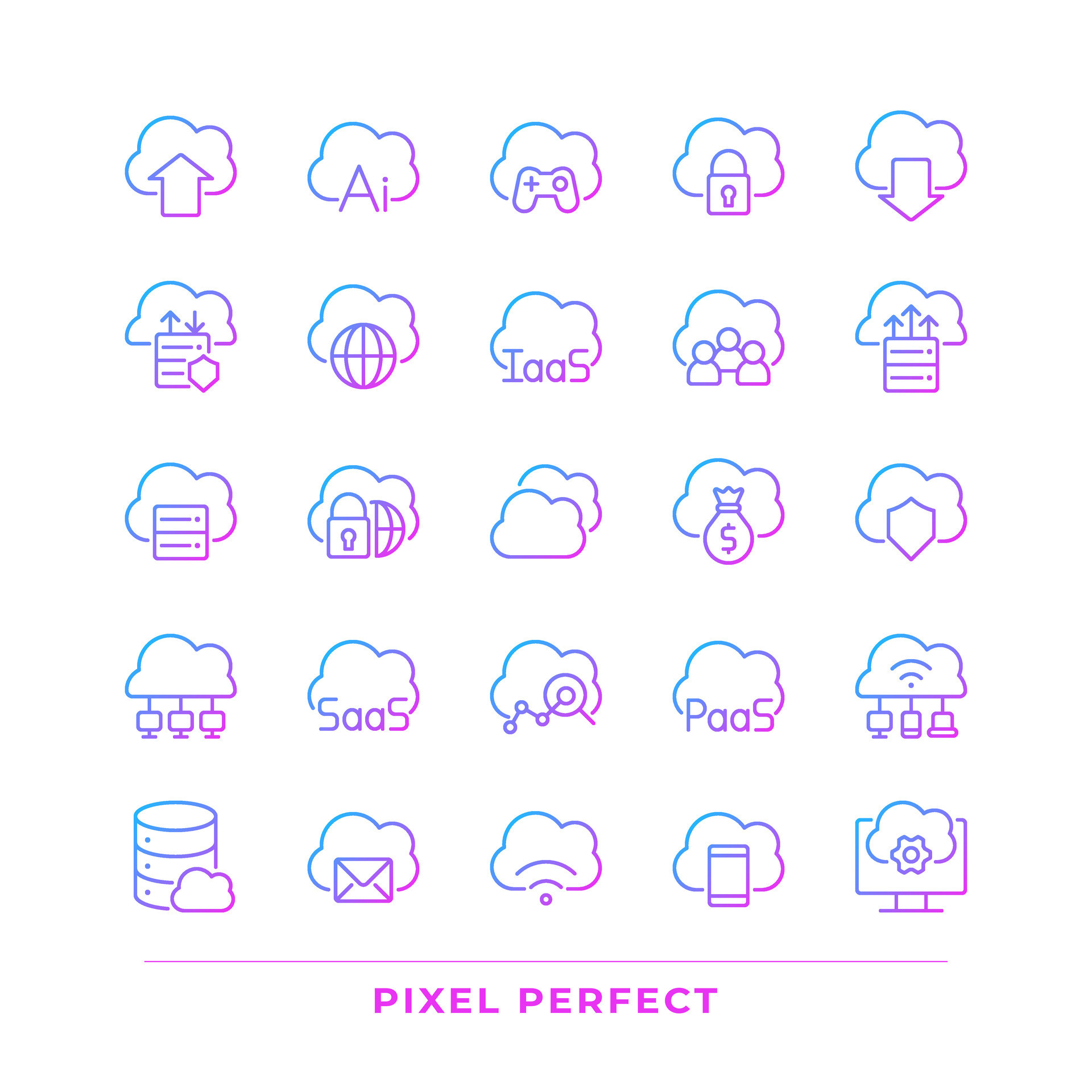 Cloud Computing Pixel Perfect Gradient Linear Vector Icons Set Online Resources For Data