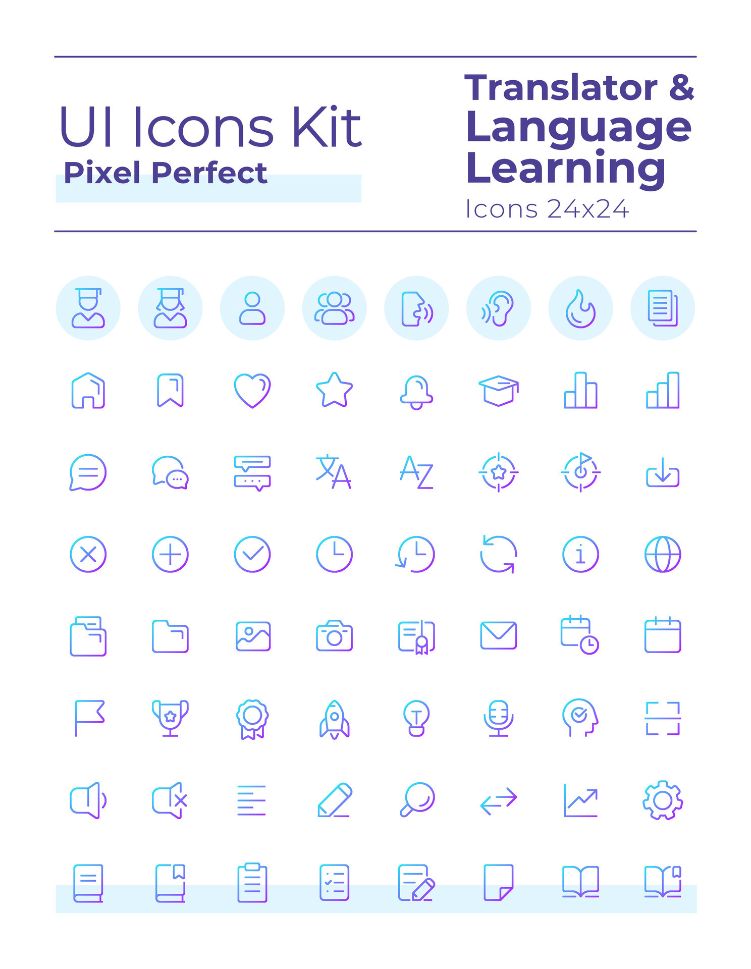 Translator Pixel Perfect Gradient Linear Ui Icons Set Language Learning Communication Line