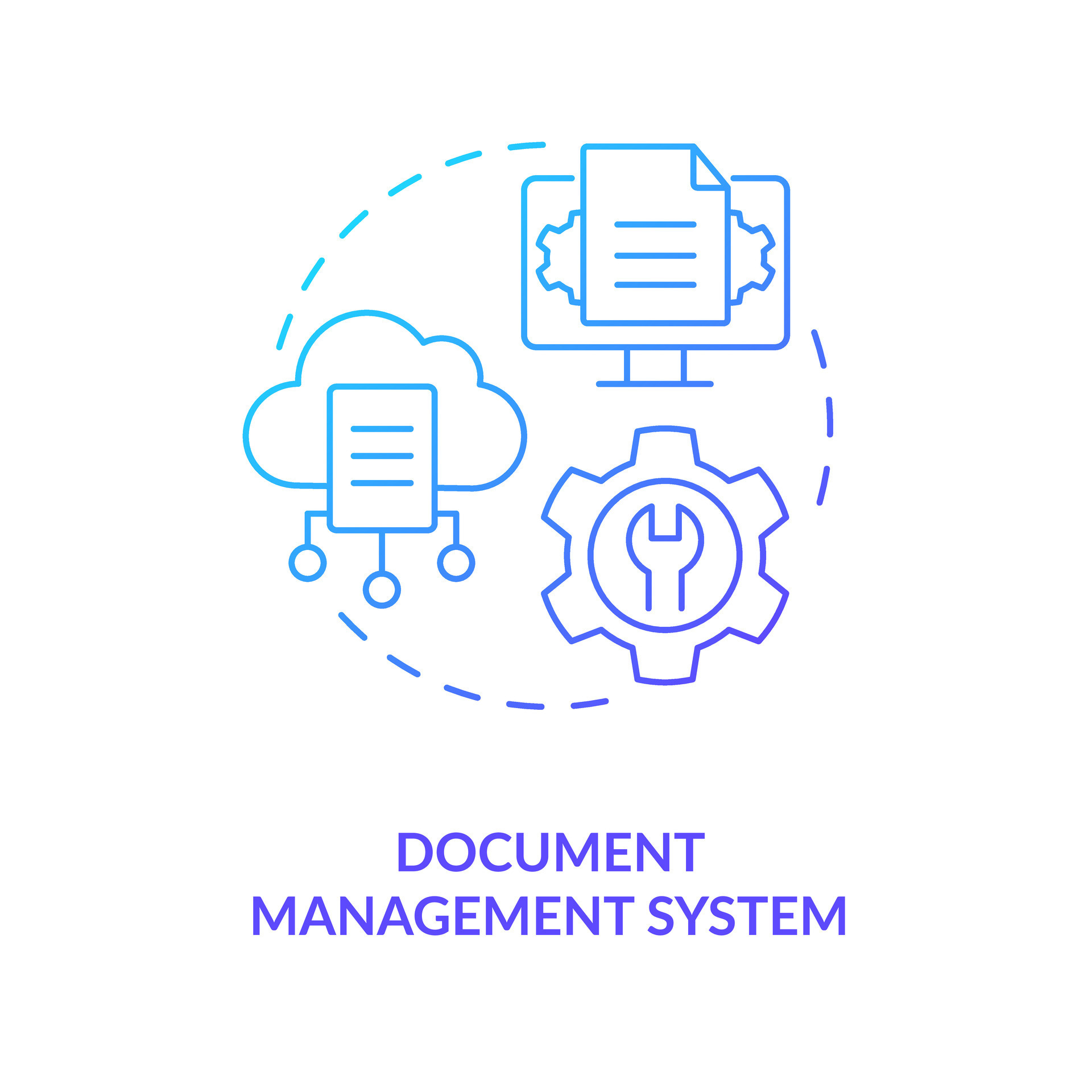 Document management system blue gradient concept icon. Computerized files. Data governance ...
