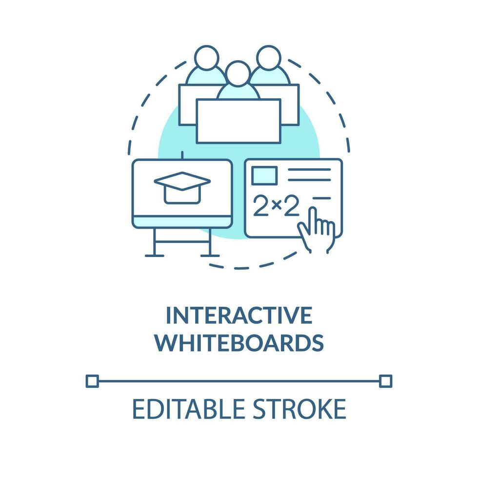 Interactive whiteboards turquoise concept icon. Educational application of ICT abstract idea ...