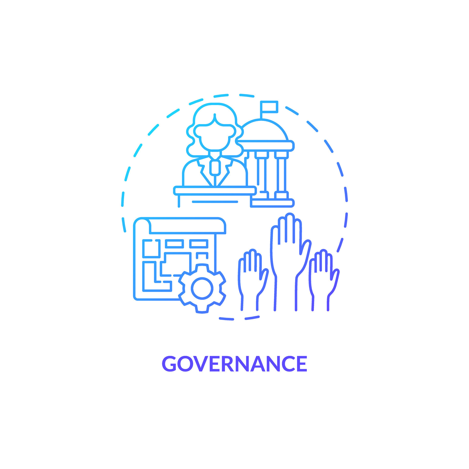 Governance blue gradient concept icon. Governing body. Community board. Homeowner association ...