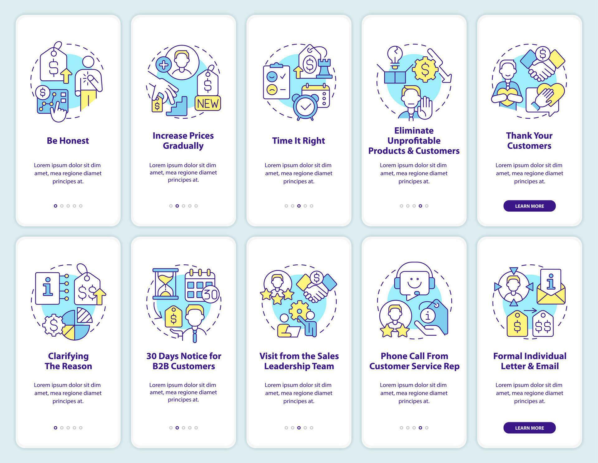 Increasing Prices Onboarding Mobile App Screen Set Retain Customers Walkthrough 5 Steps