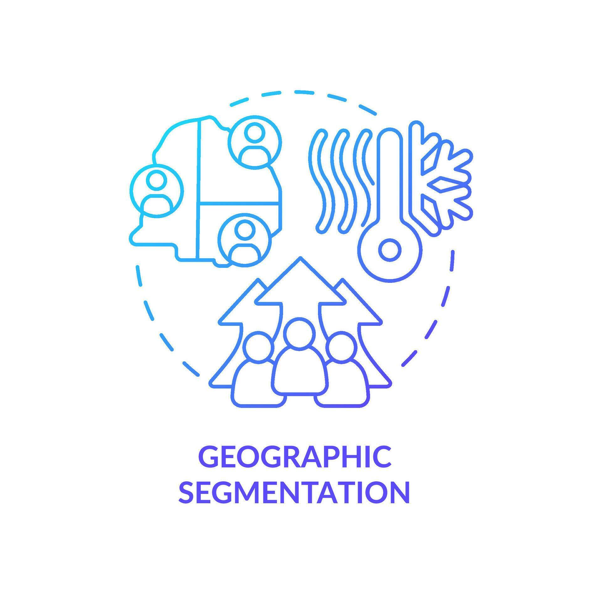 Geographic segmentation blue gradient concept icons set. Region, country. Market segmentation ...