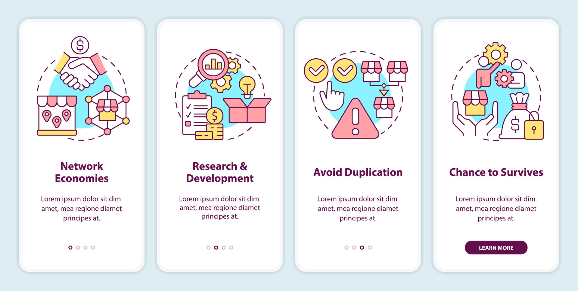 Advantages Of Mergers Onboarding Mobile App Screen Network Economies Walkthrough 4 Steps