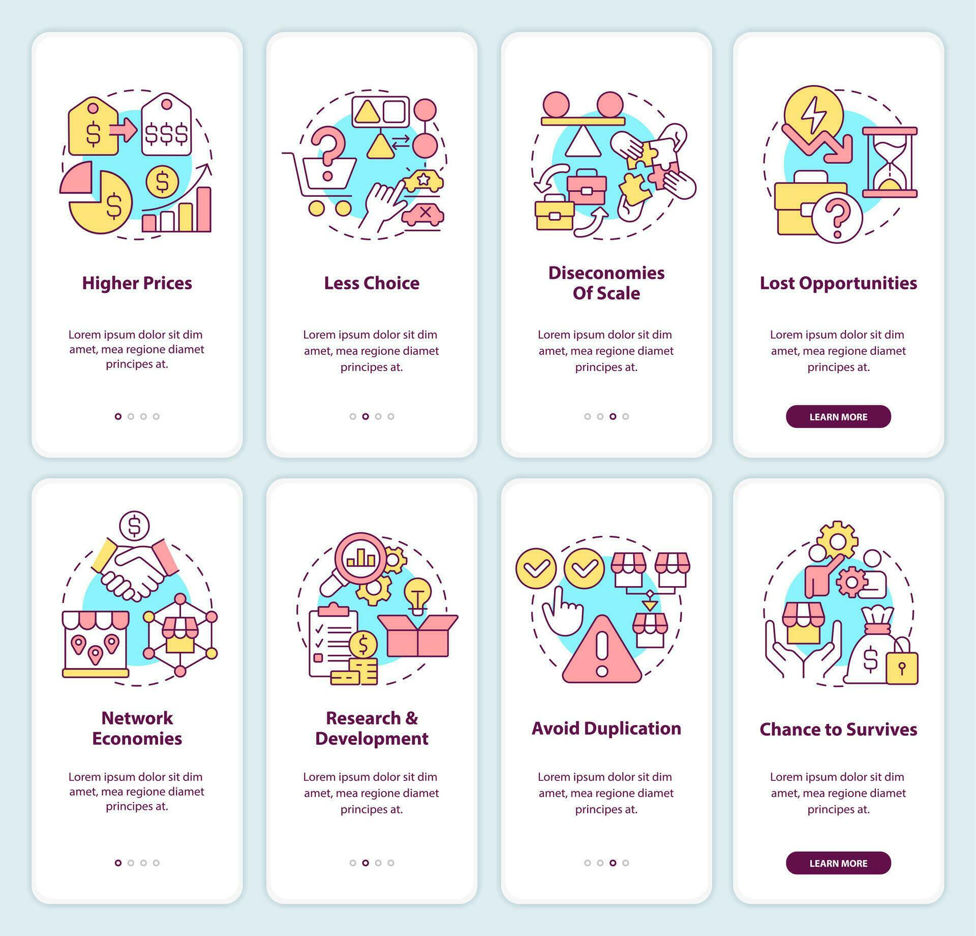 Merge And Acquire Businesses Onboarding Mobile App Screen Set Walkthrough 4 Steps Editable