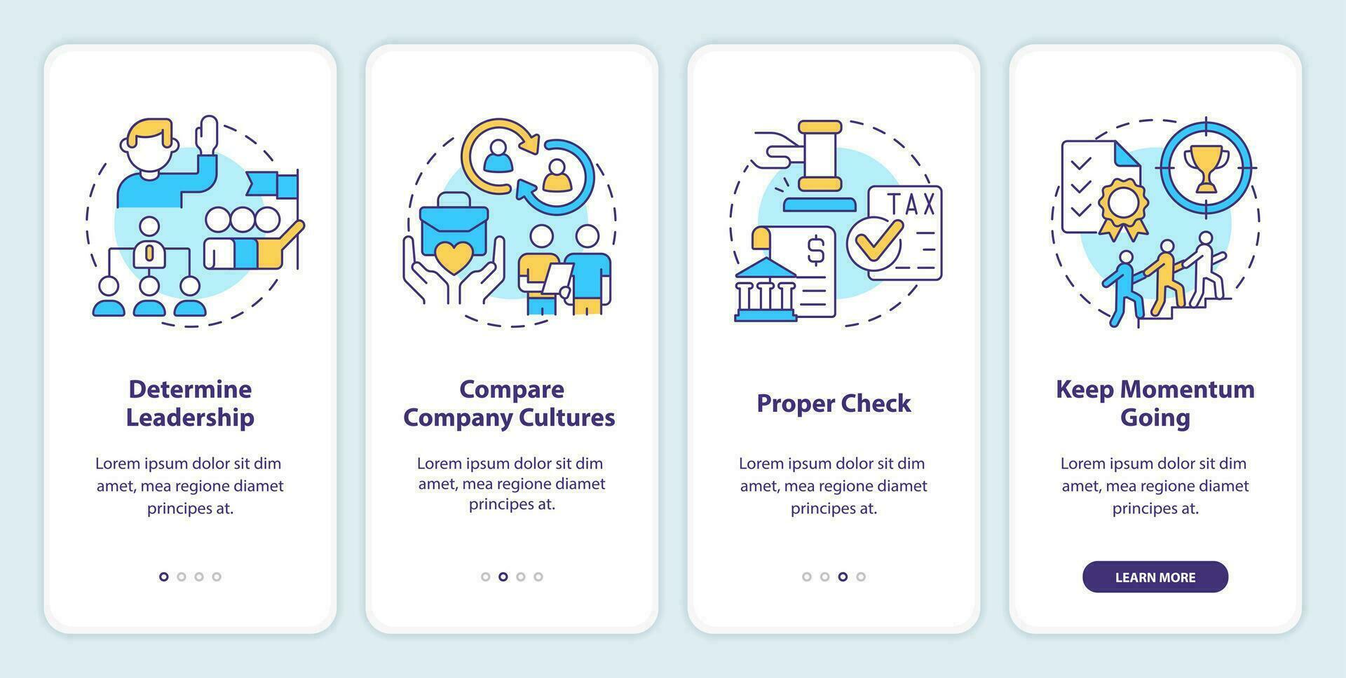 Stages Of Successful Merger Onboarding Mobile App Screen Leadership Walkthrough 4 Steps