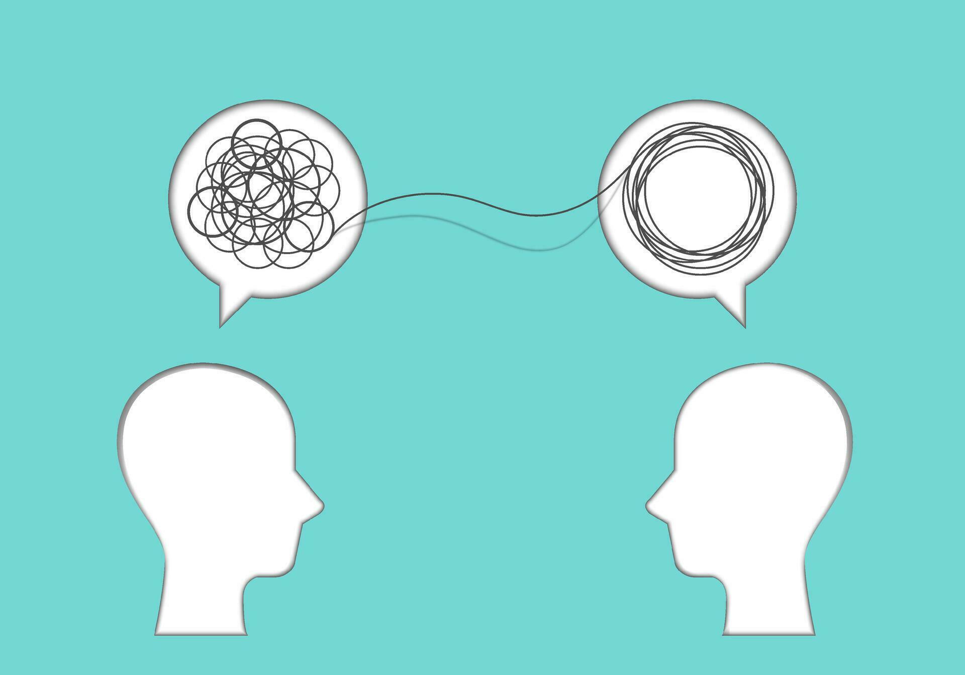 Head sign with speech bubble and doodle line. Understand question ...