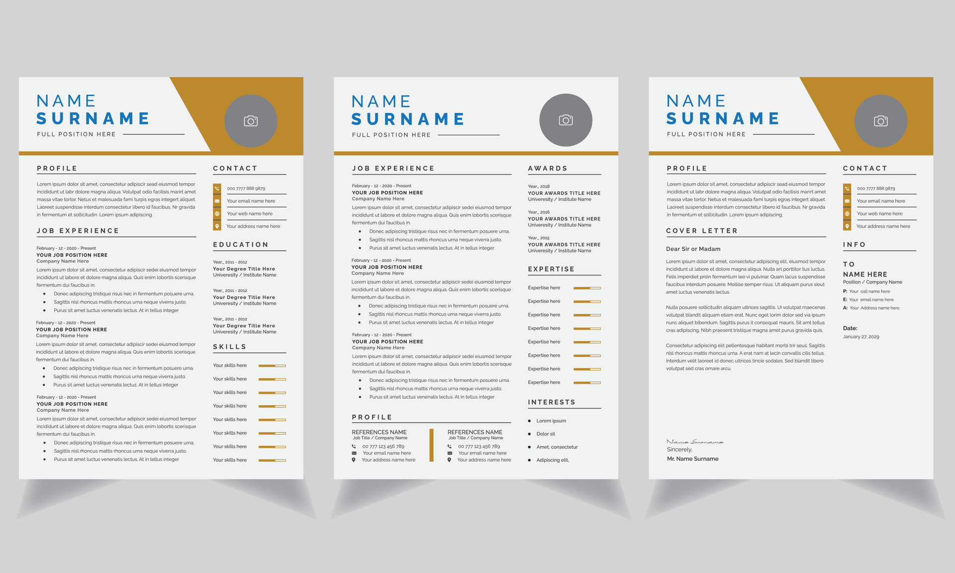 Yellow Header Resume Layout with Cv Template and Cover Letter 26554939 Vector Art at Vecteezy